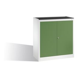 C+P Werkzeug-Beistellschrank mit Dreht&uuml;ren, 2 B&ouml;den und Schublade, H1020xB940xT500mm Front Resedagr&uuml;n Korpus Lichtgrau ; C + P M&ouml;belsysteme (8821-00|S00017)