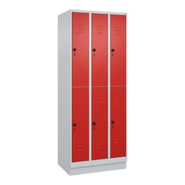 C+P Doppelstock-Spind Classic PLUS, Sockel, 3 Abteile, 1950x750x500mm, 7035/3020 Front RAL 3020 Verkehrsrot ; C + P M&ouml;belsysteme (080320-39|S10002)