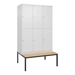 C+P Doppelstock-Spind Classic PLUS, Bank, 3 Abteile, 2120x1200x815mm, 9016/9016 Verschluss Zylinderschloss Sitzbanktyp untergebaut Material Sitzfläche (0803507-32|S10104)