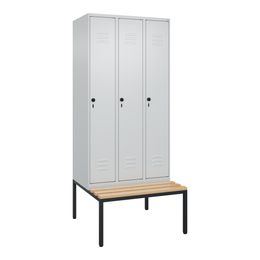 C+P Spind Classic PLUS, Bank, 3 Abteile, 2120x900x815mm, 7035/7035 Verschluss Sicherheits-Drehriegel 3 Garderobenhaken Sitzbanktyp untergebaut ; C + (0800507-30|S10009)