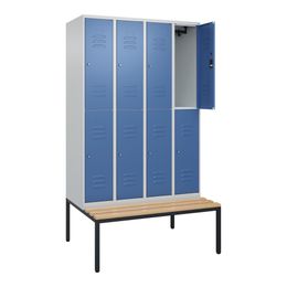 C+P Doppelstock-Spind Classic PLUS, Bank, 4 Abteile, 2120x1200x815mm, 7035/5023 Verschluss Zylinderschloss Sitzbanktyp untergebaut Material Sitzfl&auml;che (0803507-40|S10095)