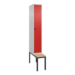 C+P Spind Classic PLUS, Bank, 1 Abteil, 2120x300x815mm, 7035/3020 Verschluss Sicherheits-Drehriegel 3 Garderobenhaken Sitzbanktyp untergebaut ; C + (0800507-10|S10004)