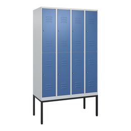 C+P Doppelstock-Spind Classic PLUS, Gestell, 4 Abteile, 2120x1200x500mm, 7035/50 Verschluss Zylinderschloss Front RAL 5023 Fernblau ; C + P M&ouml;belsyste (0803307-40|S10020)