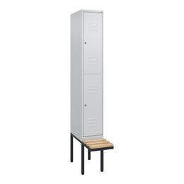 C+P Doppelstock-Spind Classic PLUS, Bank, 1 Abteil, 2120x300x815mm, 7035/7035 Verschluss Zylinderschloss Sitzbanktyp auskragend Material Sitzfl&auml;che Bu (0803407-10|S10099)