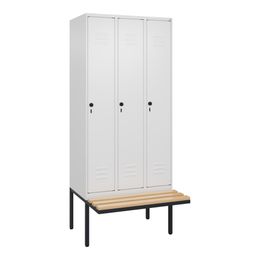 C+P Spind Classic PLUS, Bank, 3 Abteile, 2120x900x815mm, 9016/9016 Verschluss Sicherheits-Drehriegel 3 Garderobenhaken Sitzbanktyp auskragend ; C + (0800407-30|S10014)