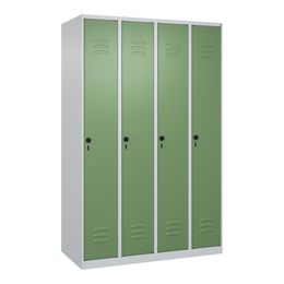 C+P Spind Classic PLUS, 4 Abteile, 1850x1200x500mm, 7035/6011 Verschluss Sicherheits-Drehriegel 3 Garderobenhaken ; C + P M&ouml;belsysteme (080000-40|S10006)