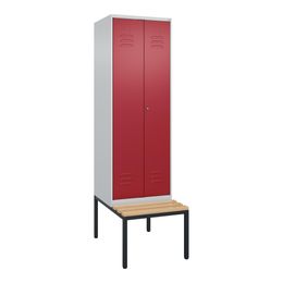 C+P Schwarz-Wei&szlig;-Spind Classic PLUS, Bank, 2 Abteile, 2120x600x815mm, 7035/3003, Verschluss Zylinderschloss, Sitzbanktyp untergebaut, Material Sitzfl&auml; (0800527-20|S10046)