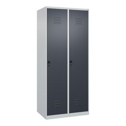 C+P Spind Classic PLUS, 2 Abteile, 1850x800x500mm, 7035/7016 Verschluss Sicherheits-Drehriegel 4 Garderobenhaken ; C + P M&ouml;belsysteme (080000-22|S10007)