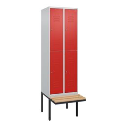 C+P Doppelstock-Spind Classic PLUS, Bank, 2 Abteile, 2120x600x815mm, 7035/3020 Verschluss Zylinderschloss Sitzbanktyp auskragend Material Sitzfläche B (0803407-20|S10092)