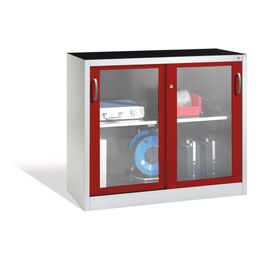 C+P Werkzeugschrank mit Sichtfenster-Schiebetüren, 1 Boden, H1000xB1200xT500mm Front Rubinrot Korpus Lichtgrau ; C + P Möbelsysteme (2056-055|S10018)