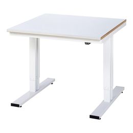 Rau Werktisch adlatus 300 elektrisch höhenverstellbar Arbeitsplatte mit Stahlblechbelag 1000 mm x 1000 mm (08-WT-100-100-S)