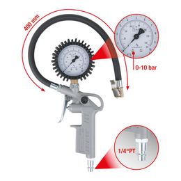KS Tools Geeichter Druckluft-Reifenfüllmesser, 0-10 bar (515.1960)