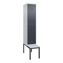 C+P Doppelstock-Spind Classic PLUS, Bank, 1 Abteil, 2120x400x815mm, 7035/7016 Verschluss Zylinderschloss Sitzbanktyp untergebaut Material Sitzfl&auml;che K (0803507-12|S10023)