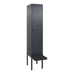 C+P Spind Classic PLUS, Bank, 1 Abteil, 2120x400x815mm, 7016/7016 Verschluss Sicherheits-Drehriegel 4 Garderobenhaken Trennwand mittig Dekor Banklatte (0800407-12F|S10042)