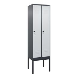 C+P Spind Classic PLUS, Gestell, 2 Abteile, 2120x600x500mm, 7016/7035 Verschluss Sicherheits-Drehriegel 4 Garderobenhaken Trennwand mittig ; C + P M&ouml;b (0800307-20F|S10013)