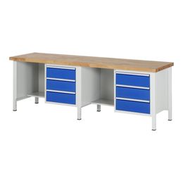 Rau Werkbank höhenverstellbar 8452A2, B2500xT700xH840-1040mm, 6x Schublade-TA (03-8452A2-257B4H.11)