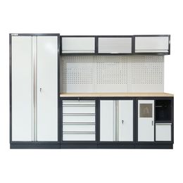 STIER Werkstatteinrichtung Basic 4-teilig mit Lochwand und Multiplex-Arbeitsplatte BxTxH 2955x460x2000mm (905233)