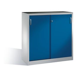 C+P Werkzeug-Beistellschrank mit Schiebet&uuml;ren, innen 2 B&ouml;den, H1200xB1200xT400mm Front Enzianblau Korpus Lichtgrau ; C + P M&ouml;belsysteme (2047-09|S10023)