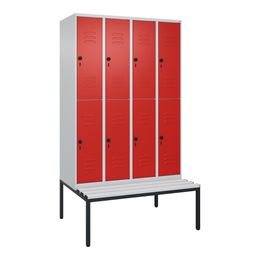 C+P Doppelstock-Spind Classic PLUS, Bank, 4 Abteile, 2120x1200x815mm, 7035/3020 Verschluss Sicherheits-Drehriegel Sitzbanktyp untergebaut Material Sit (0803507-40|S10107)