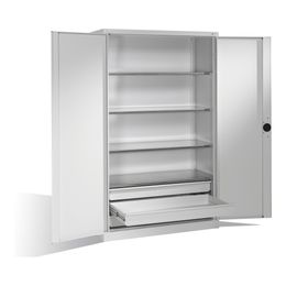 C+P Schwerlastschrank mit Dreht&uuml;ren, 4 B&ouml;den und 3 Sch&uuml;be, H1950xB1200xT500mm Front Lichtgrau Korpus Lichtgrau ; C + P M&ouml;belsysteme (8931-523|S10055)