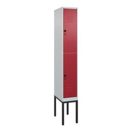 C+P Doppelstock-Spind Classic PLUS, Gestell, 1 Abteil, 2120x300x500mm, 7035/3003 Verschluss Sicherheits-Drehriegel Front RAL 3003 Rubinrot ; C + P Möb (0803307-10|S10001)