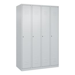C+P Spind Classic PLUS, 4 Abteile, 1850x1200x500mm, 7035/7035 Verschluss Zylinderschloss 4 Garderobenhaken Trennwand mittig ; C + P M&ouml;belsysteme (080000-40F|S10024)