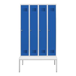 STIER Garderobenspind Premium mit Sitzbankuntergestell 4 Abteile Drehriegel lichtgrau/enzianblau (906109)