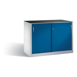 C+P Schwerlast-Beistellschrank mit Schiebet&uuml;ren, 2 x 1 Boden, H1000xB1600xT500mm Front Enzianblau Korpus Lichtgrau ; C + P M&ouml;belsysteme (2156-092|S10005)