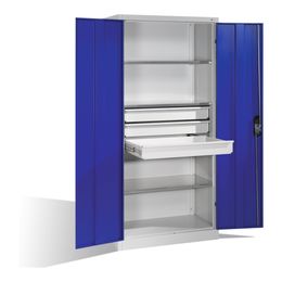 C+P Werkzeugschrank mit Dreht&uuml;ren, 3 B&ouml;den und 3 Sch&uuml;be, H1950xB930xT500mm Front Enzianblau Korpus Lichtgrau ; C + P M&ouml;belsysteme (8921-5030|S10148)