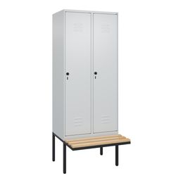 C+P Spind Classic PLUS, Bank, 2 Abteile, 2120x800x815mm, 7035/7035 Verschluss Sicherheits-Drehriegel 4 Garderobenhaken Sitzbanktyp auskragend ; C + (0800407-22|S10009)