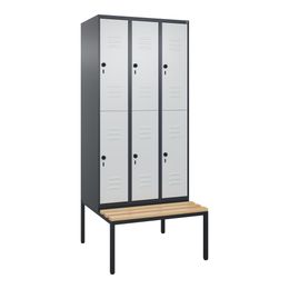 C+P Doppelstock-Spind Classic PLUS, Bank, 3 Abteile, 2120x900x815mm, 7016/7035 Verschluss Sicherheits-Drehriegel Sitzbanktyp untergebaut Material Sitz (0803507-30|S10013)