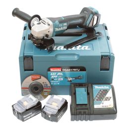 Makita DGA517RTJ Akku-Winkelschleifer 18 V 5.0 Ah mit Paddleschalter inkl. 2 Akkus und Ladegerät im MAKPAC Gr. 3)