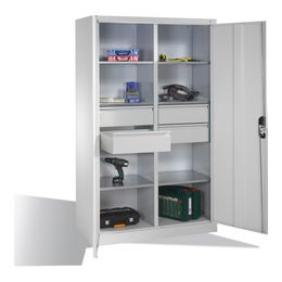 C+P Werkzeugschrank mit Drehtüren, 6 Böden, 4 Schübe, H1950xB1200xT500mm Front Lichtgrau Korpus Lichtgrau ; C + P Möbelsysteme (8931-3042|S10131)