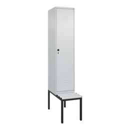 C+P Spind Classic PLUS, Bank, 1 Abteil, 2120x400x815mm, 7035/7035 Verschluss Sicherheits-Drehriegel 4 Garderobenhaken Dekor Banklatten RAL 7035 Licht (0800507-12|S10039)