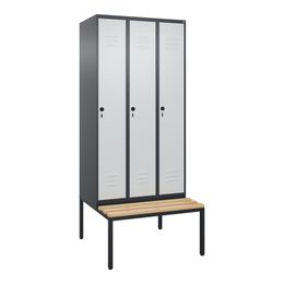 C+P Spind Classic PLUS, Bank, 3 Abteile, 2120x900x815mm, 7016/7035 Verschluss Sicherheits-Drehriegel 3 Garderobenhaken Sitzbanktyp untergebaut ; C + (0800507-30|S10013)