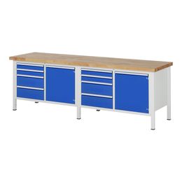Rau Werkbank höhenverstellbar 8470A2, B2500xT700xH840-1040mm, 8x Schublade-TA, 2x Tür (03-8470A2-257B4H.11)