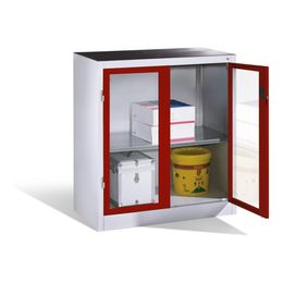 C+P Werkzeug-Beistellschrank mit Sichtfenster-Dreht&uuml;ren, 1 Boden, H1000xB930xT500mm Front Rubinrot Korpus Lichtgrau ; C + P M&ouml;belsysteme (8821-055|S10192)
