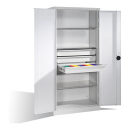 C+P Schwerlastschrank mit Dreht&uuml;ren, 3 B&ouml;den und 3 Sch&uuml;be, H1950xB930xT500mm Front Lichtgrau Korpus Lichtgrau ; C + P M&ouml;belsysteme (8921-5230|S10085)