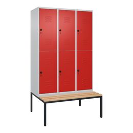 C+P Doppelstock-Spind Classic PLUS, Bank, 3 Abteile, 2120x1200x815mm, 7035/3020 Verschluss Sicherheits-Drehriegel Sitzbanktyp untergebaut Material Sit (0803507-32|S10002)