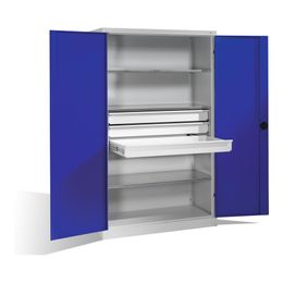 C+P Schwerlastschrank mit Dreht&uuml;ren, 3 B&ouml;den und 3 Sch&uuml;be, H1950xB1200xT500mm Front Enzianblau Korpus Lichtgrau ; C + P M&ouml;belsysteme (8931-5230|S10131)