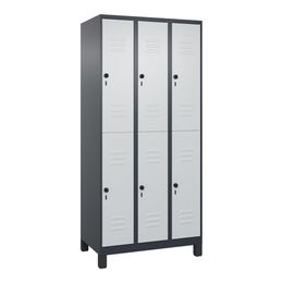 C+P Doppelstock-Spind Classic PLUS, F&uuml;&szlig;e, 3 Abteile, 1950x900x500mm, 7016/7035 ; C + P M&ouml;belsysteme (080310-30|S10013)