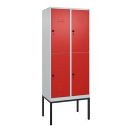 C+P Doppelstock-Spind Classic PLUS, Gestell, 2 Abteile, 2120x800x500mm, 7035/302 Verschluss Sicherheits-Drehriegel Front RAL 3020 Verkehrsrot ; C + P (0803307-22|S10002)