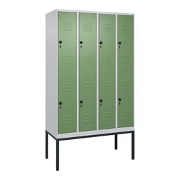 C+P Doppelstock-Spind Classic PLUS, Gestell, 4 Abteile, 2120x1200x500mm, 7035/60 Verschluss Sicherheits-Drehriegel Front RAL 6011 Resedagr&uuml;n ; C + P M (0803307-40|S10006)