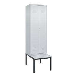 C+P PSA Doppel-Spind Classic PLUS, Bank, 2 Abteile, 2120x600x815mm, 7035/7035 Verschluss Zylinderschloss Sitzbanktyp untergebaut Material Sitzfläche K (0800527-20P|S10024)