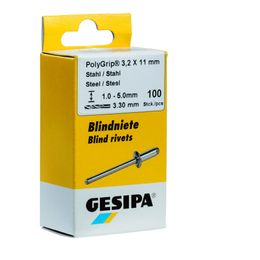 Gesipa Mini-Pack PolyGrip Stahl/Stahl 4 x 13 aus Stahl mit PolyGrip-System f&uuml;r das Setzen von Blindnieten mit hoher Zugfestigkeit und Dichtwirkung, Gr&ouml;&szlig;e: &Oslash; 4 x 13 mm - 1464883)