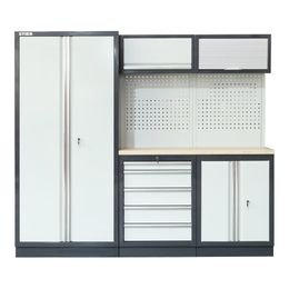 STIER Werkstatteinrichtung Basic 3-teilig mit Lochwand und Multiplex-Arbeitsplatte BxTxH 2275x460x2000mm (905232)