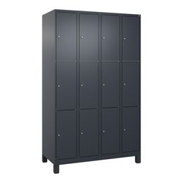 C+P Schlie&szlig;fachschrank Classic PLUS, F&uuml;&szlig;e, 4 Abteile, 1950x1200x500mm, 7016/7016 Innenh&ouml;he Gefach oben (oberes 599 mm Front RAL 7016 Anthrazitgrau ; C (080010-403|S10015)