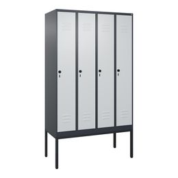C+P Spind Classic PLUS, Gestell, 4 Abteile, 2120x1200x500mm, 7016/7035 Verschluss Sicherheits-Drehriegel 4 Garderobenhaken Trennwand mittig ; C + P M&ouml; (0800307-40F|S10013)