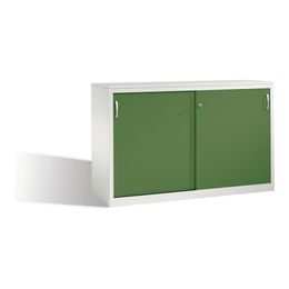 C+P Akten-Sideboard Acurado mit Schiebetüren, 2 x 2 Ordnerhöhen, H1000xB1600xT500mm Front Resedagrün Korpus Lichtgrau ; C + P Möbelsysteme (2156-00|S10051)