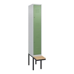 C+P Doppelstock-Spind Classic PLUS, Bank, 1 Abteil, 2120x300x815mm, 7035/6011 Verschluss Zylinderschloss Sitzbanktyp auskragend Material Sitzfl&auml;che Bu (0803407-10|S10096)